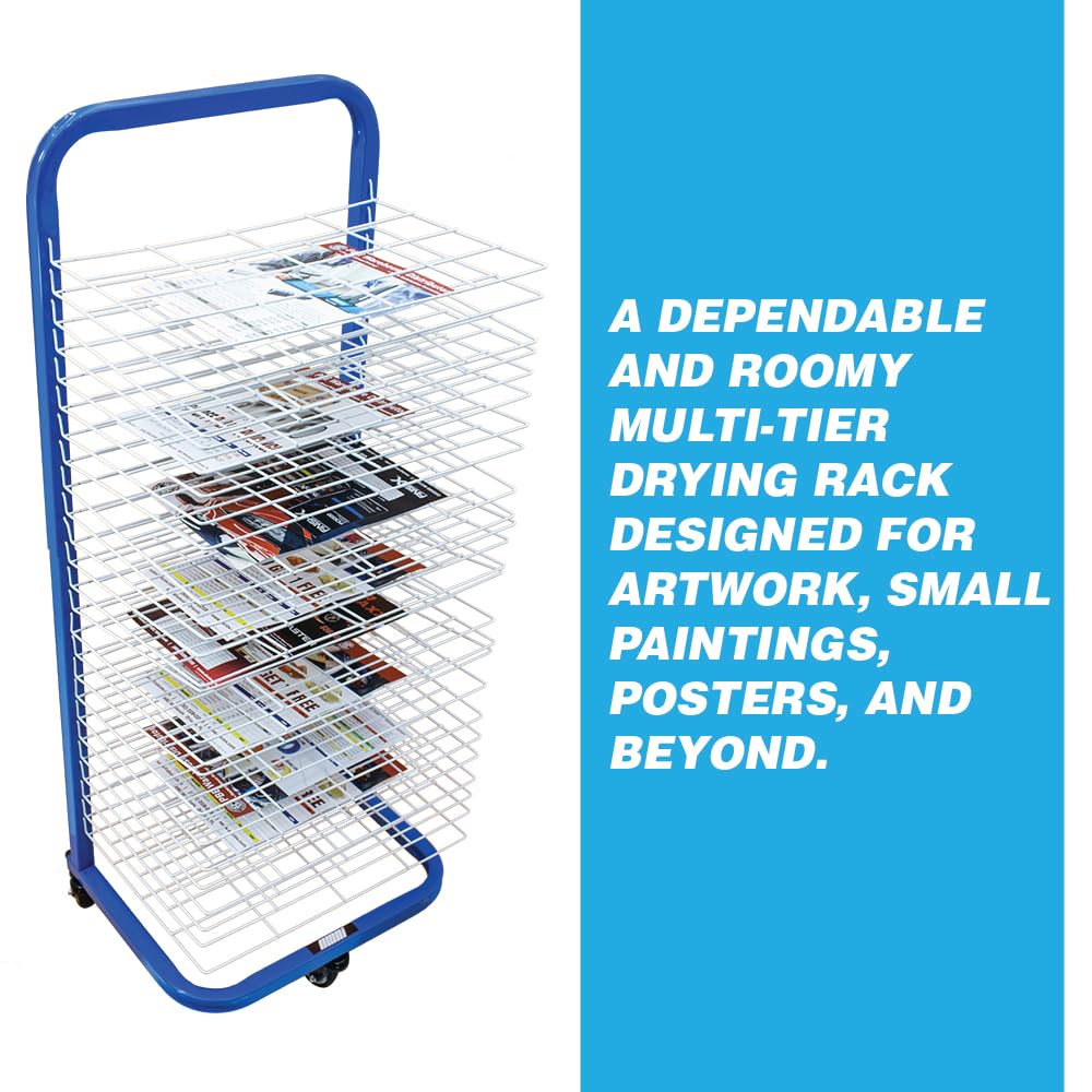 LAUCO Art Drying Rack for Art Studios & Classrooms, 25-Removable Shelf Mobile, Painting Drying Rack with Wheels - Stack Rack for Painting, Drawings, and More (1 Pack)