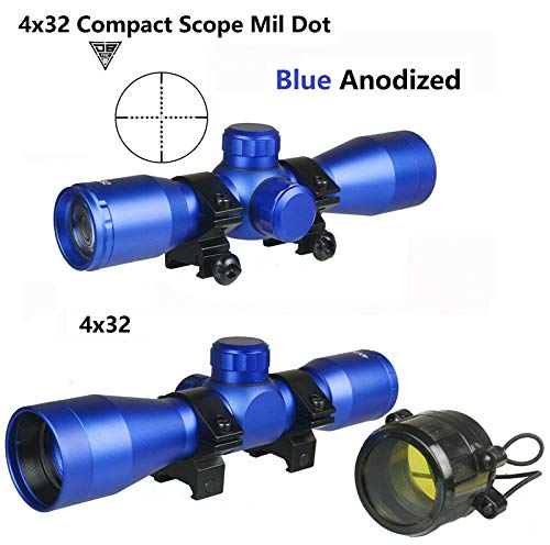 DB TAC Blue Anodize Finished 4X32 Compact Mil-Dot Scope with Rings Weaver / Picatinny Mount