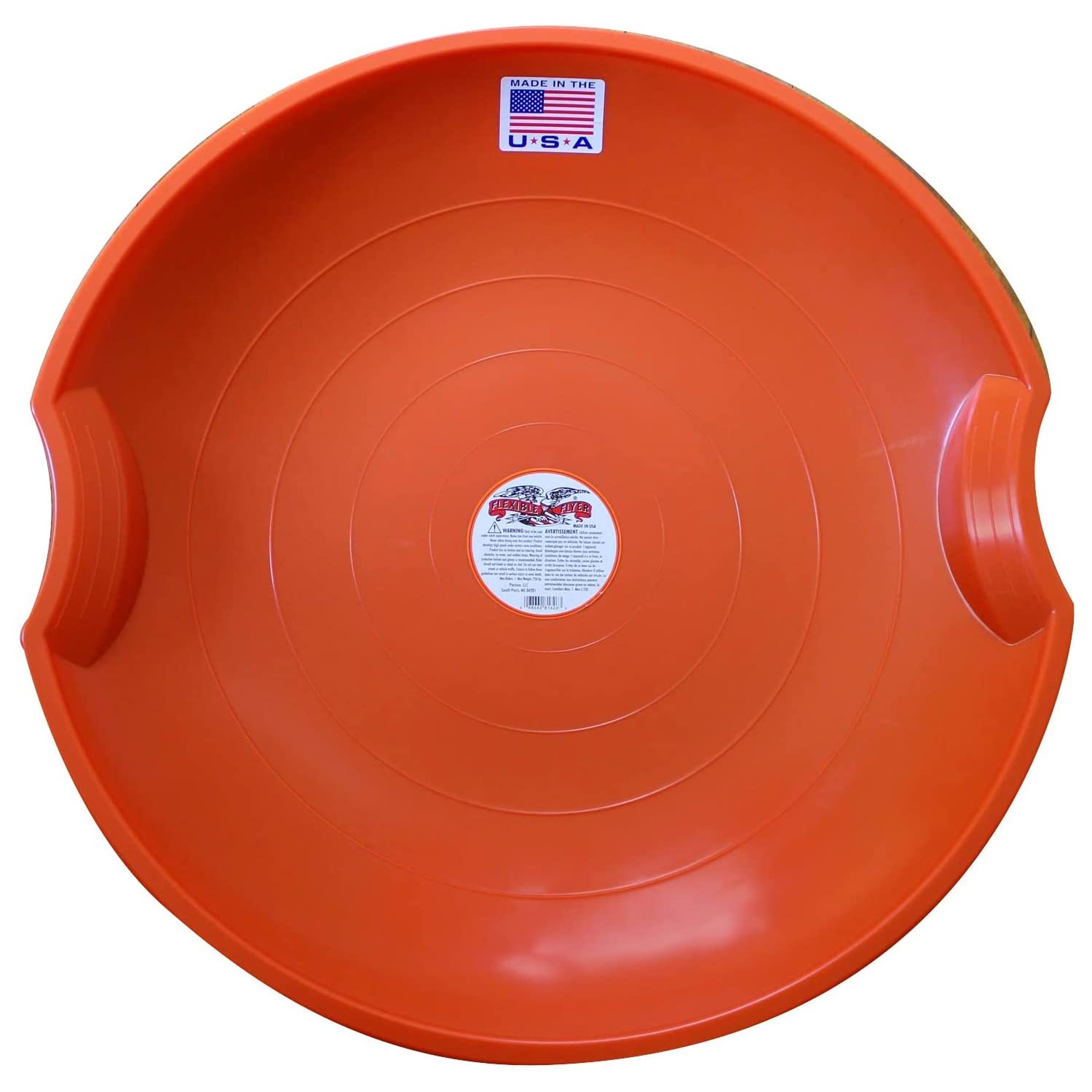 Flexible Flyer Flying Saucer 26 Inch Round Plastic Sled Snow Toy, 1 Person Winter Sled w/Hand Grips for Kids and Adults, Ages 4 Years and Up, Orange