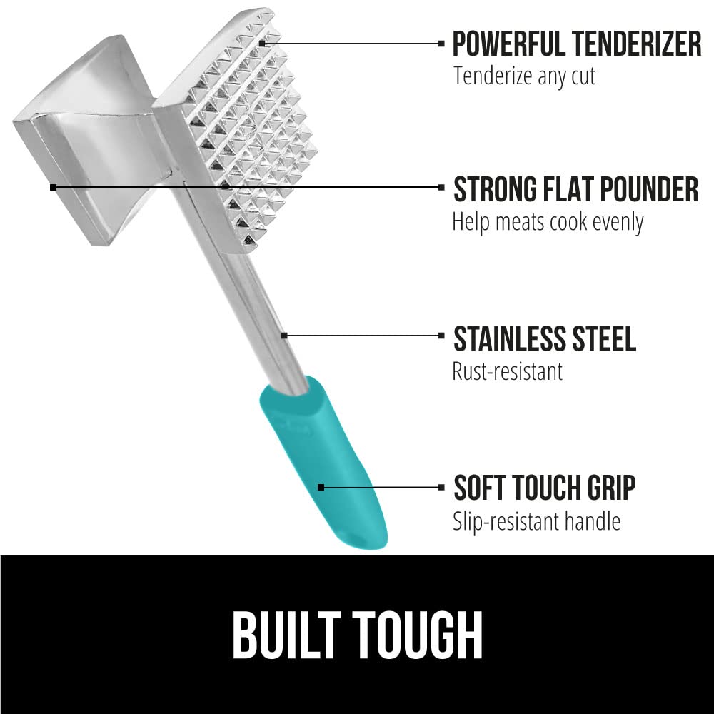 Gorilla Grip Silicone Spatula and Meat Tenderizer, Flexible Silicone Spatula Size 11.6 Inch, BPA Free Heat Resistant, Spiked Side Meat Tenderizer, Both In Turquoise Color, 2 Item Bundle