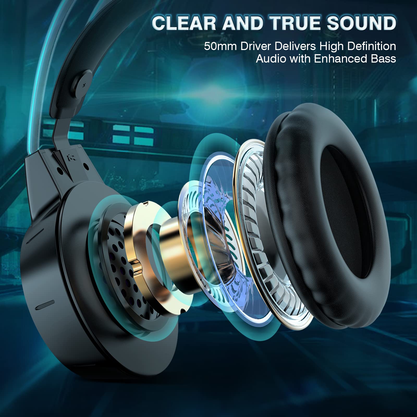 Gaming Headset for PS4, PC Gaming Headphone with RGB Streamer Gradient Headband and Noise Reduction Mic, 7.1 Surround Sound Suspended Wired Headsets for PS5, PC, PS4, iMac, Laptop (Black)