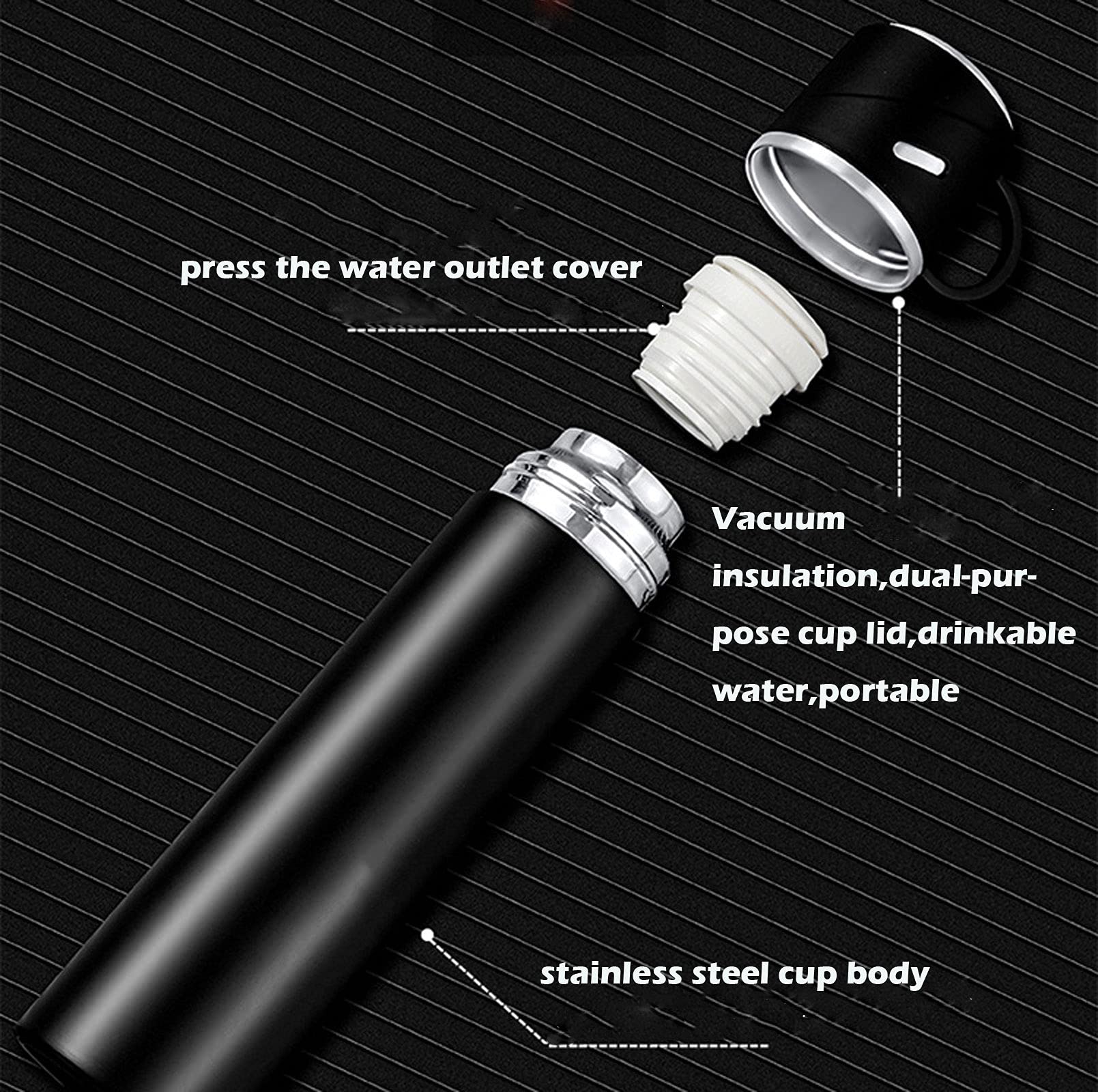 Insulated Water Bottle Travel Coffee Mug Stainless Steel Vacuum Flask Coffee Cups Water Flask for Hot and Cold Drinks 14.2 oz/420ml（Black）