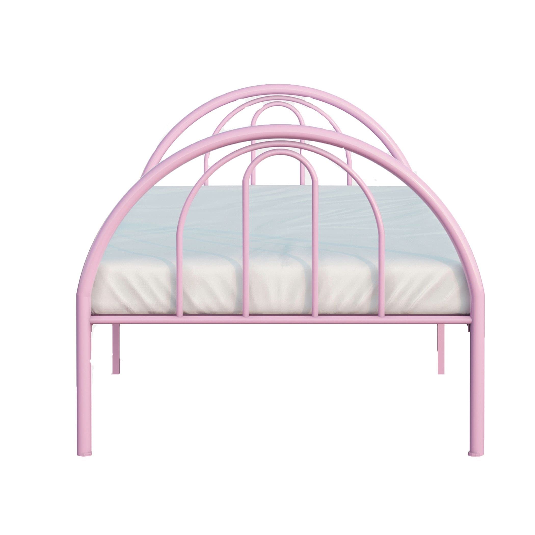 Rack Furniture Brooklyn Twin Size Bed Frame, Steel Classic Rounded Design Bed for Kids with 300 lb. Weight Capacity, No Box Spring Required (Pink)