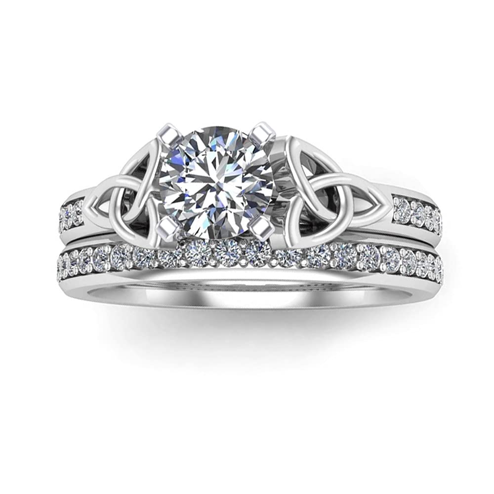Engagement Ring for Women Bridal Ring Set 1-2/5 ct. tw. Moissanite Engagement Ring Set Sterling Silver Celtic Wedding Ring Set for Her Anniversary Promise Rings