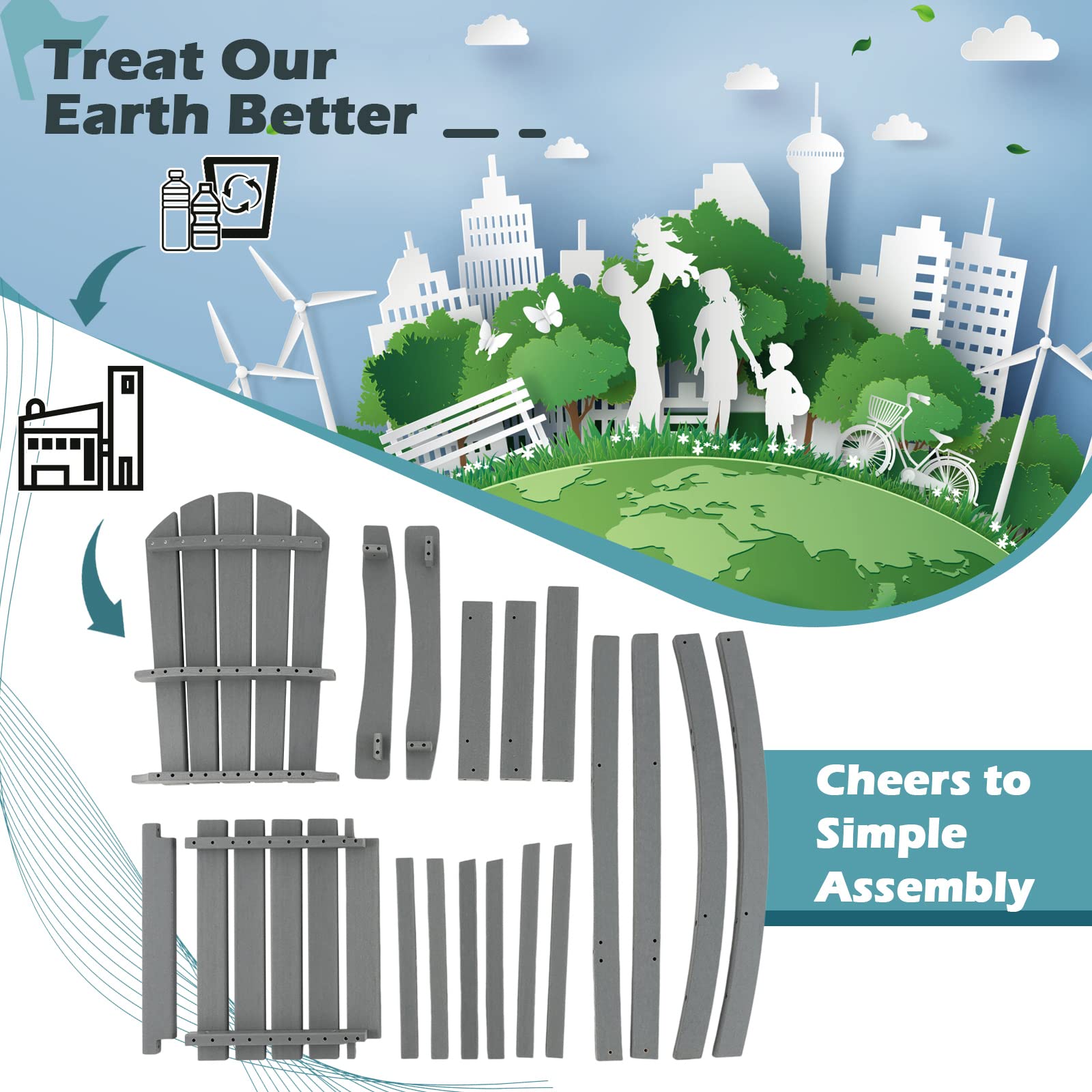 ORALNER Tall Adirondack Chairs, Outdoor High Back Balcony Chair, Weather Resistant HDPE Resin Plastic Bar Height Stools, 360 LBS Lifeguard Chair for Pool Patio Deck Backyard (1, Grey)