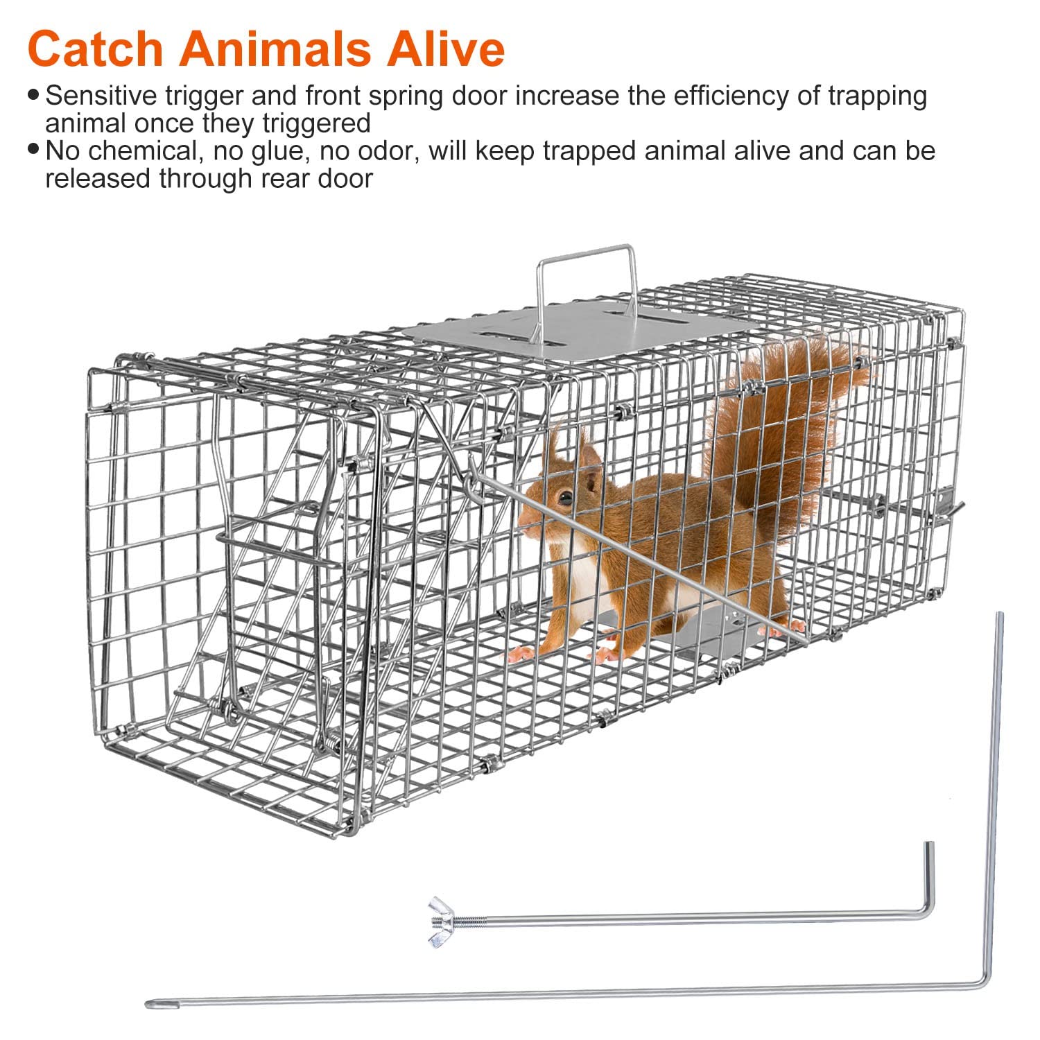 KOCASO 23.3"x7.24"x7.72" Humane Live Animal Trap Cage Cat Trap Catch Release Live Animal Rodent Cage for Indoor Outdoor,Foldable Live Trap for Small Rabbit Squirrel Groundhogs Mole Gopher Cat
