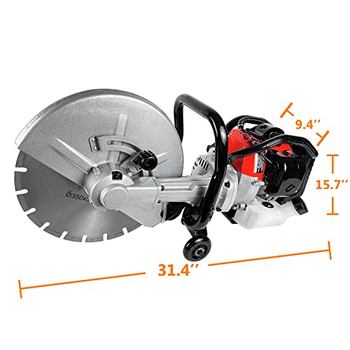 HIGOSPRO 1300W 4.8" Cut Depth and 2 Stroke Gasoline Grinder With Bag 14 Inches Concrete Saw Gas Powered Cut-Off Saw with EPA 51.7cc, petrol concrete saw with Diamond Blade
