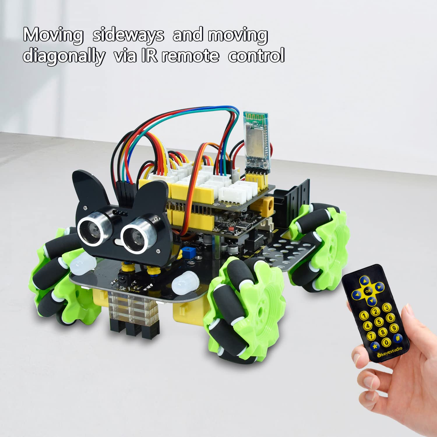 KEYESTUDIO 4WD Mecanum Car for Arduino,IR&Bluetooth Control, Ultrasonic Follow and Obstacle Avoidance,DIY Electronics Programming Stater Kit for Teens Adults,15+