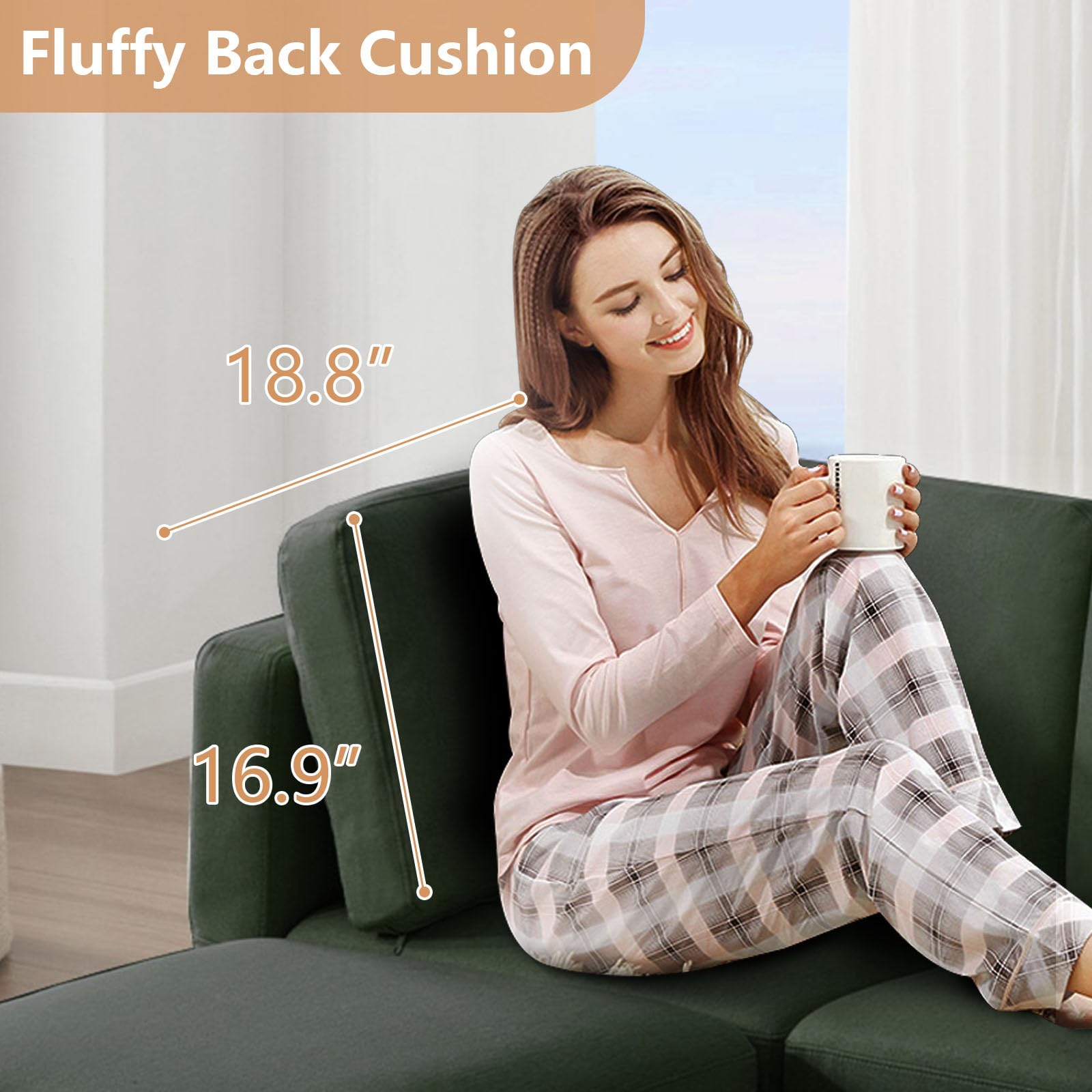 HZANHY Modular Sectional Sofa Couch with Storage Seat,Modern Linen Couch with Adjustable Arms and Backs Large Convertible Sofa with Ottoman for Living Room Apartment Office(Green 2seats+1Ottoman