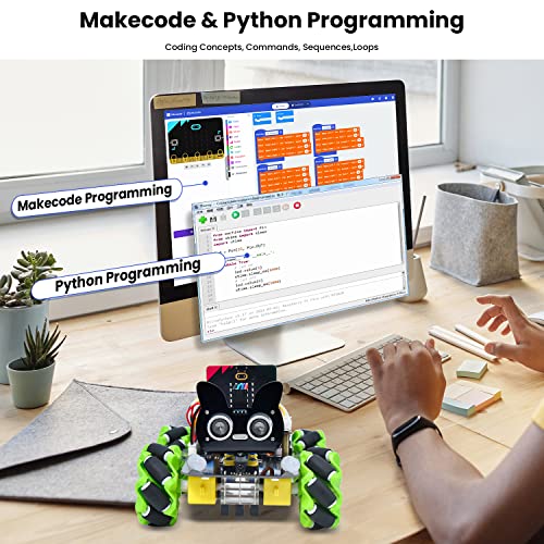 KEYESTUDIO Microbit 4WD Mecanum Robot Car Kit V2 for Kids Graphical Makecode Programming, 20 Projects Programmable Car for Adults Teens STEM Education (Micro:bit V2.2 Include)