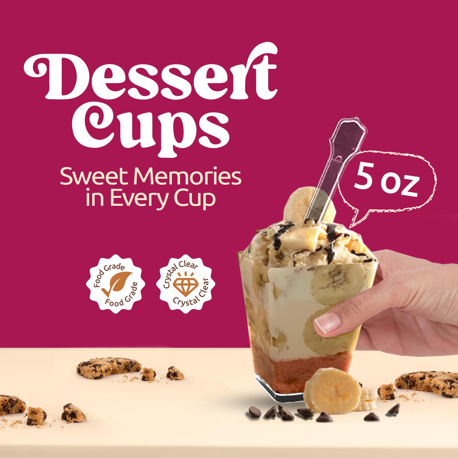 Sammray 5 oz Dessert Cups with Lids and Spoons (100 Pack) β Plastic Parfait Cups for Appetizer and Desserts be it, Mousse, Tiramisu, Pudding, or salads - Perfect for Parties