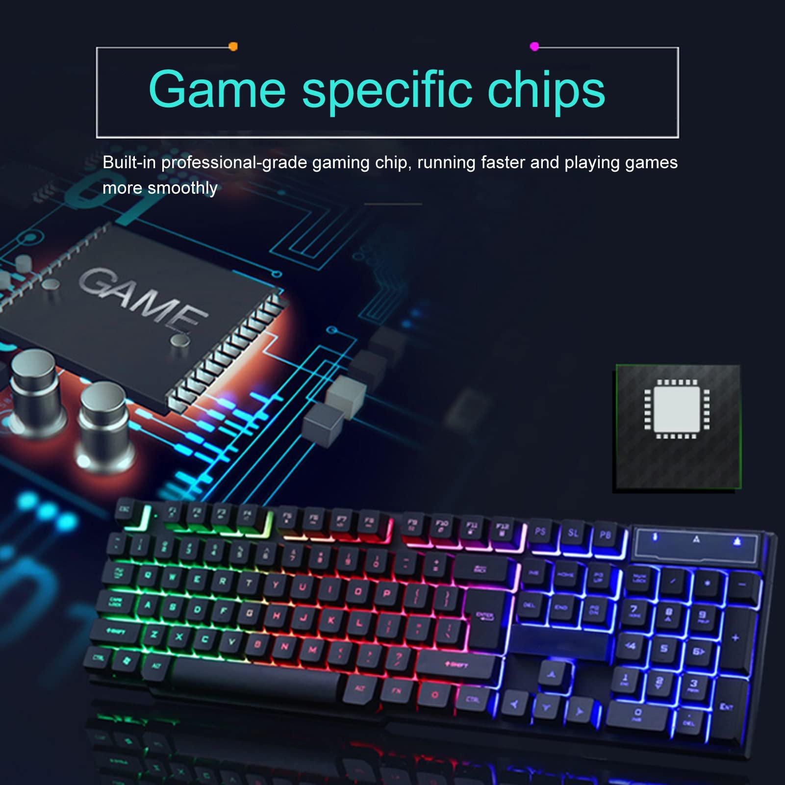 GIFZES Gaming Keyboard Mouse Kit, TX30 Keyboard Mouse Kit Ergonomic Quick Response 3D Anti-Slip Roller Colorful Backlight Ultra-Thin Computer USB Wired Game Keyboard Mouse Combo for Home White
