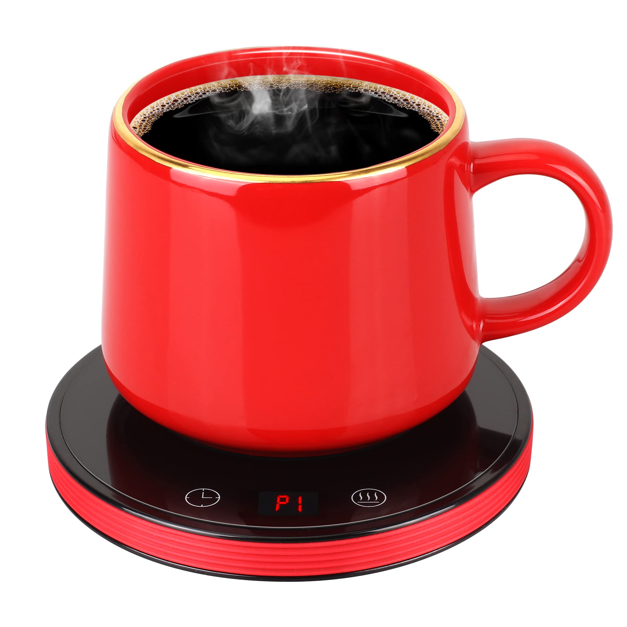 Gormazul Smart Coffee Warmer for Desk 8 Hours Auto Shut-Off Coffee, 3 Temperature Settings, Timing Setting Shut Off After 1-12 Hours Feature, Electric Cup Warmer for Coffee,Tea (Red-NOT Cup)