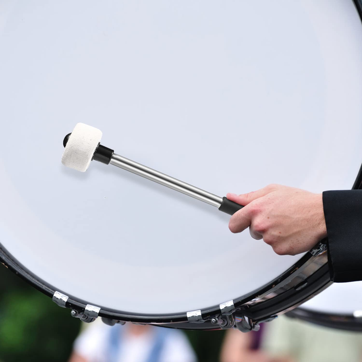 Facmogu 2PCS Felt Bass Drum Mallets, Beige White Felt Mallets Sticks with Stainless Steel Handle, Wool Felt Head Instrument Percussion Accessory for Marching Band Bass Drum