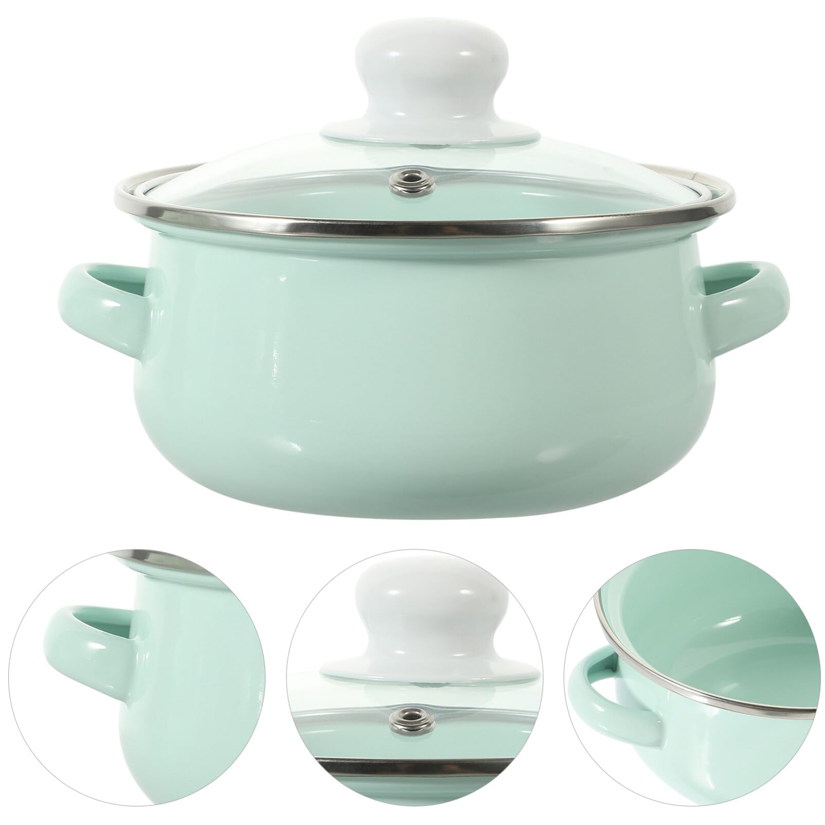 Luxshiny Enamel Stock Pot Set Enamelware Cooking Pot 3pcs Binaural Soup Pot Flat Bottom Pots with Lids Nonstick Gas Stove Cookware for Home Kitchen Restaurant Blue