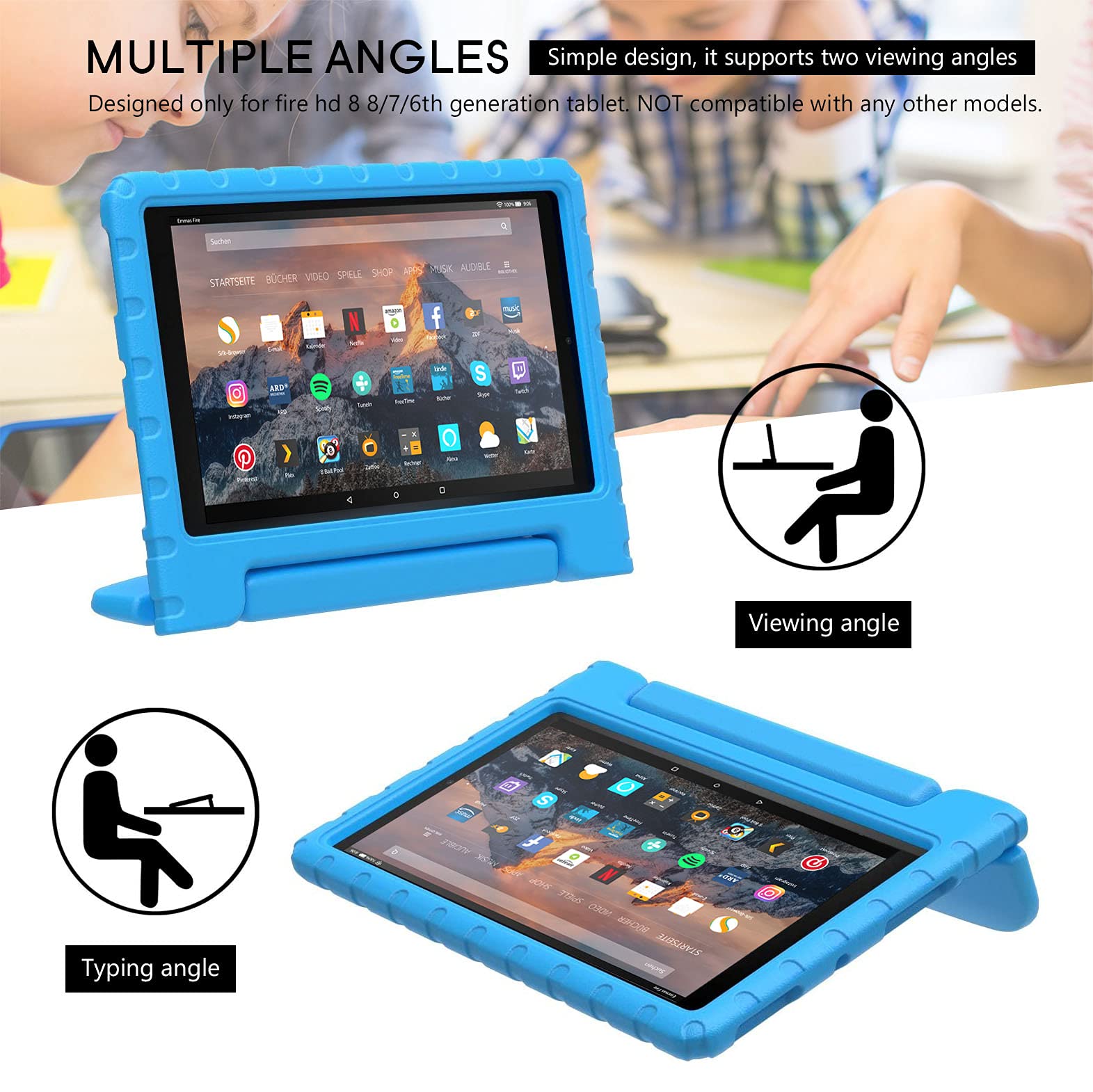 Kid Case for Fire HD 10 or HD 10 Plus 11th Gen 2021, Light-Weight EVA Soft Foam Durable Rugged Shockproof Kid-Proof Multi-Purpose Handle Kickstand Cover for Children - Blue