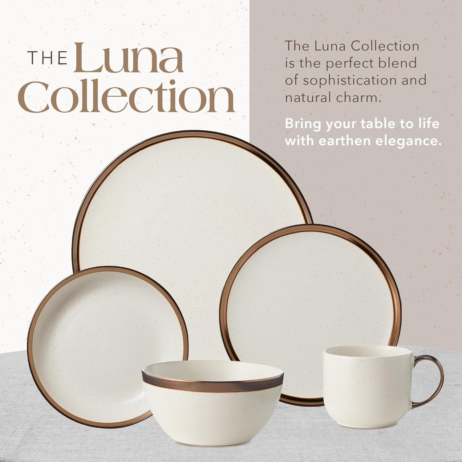 Maison Neuve Luna Collection Stoneware Mug Set of 4-19 oz Round Ceramic Mug Set for Hot Tea & More - Stoneware Coffee Mugs - Microwave & Dishwasher Safe - Modern Coffee Mug Gift - Cream/Bronze