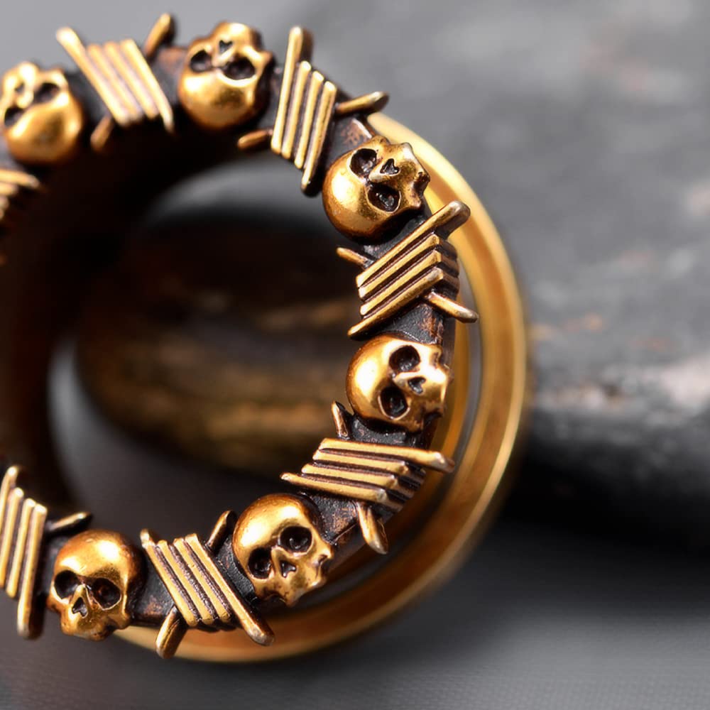 ERKUOO 2PCS Skull Screw Ear Gauge Plug Ear Tunnel 316L Stainless Steel Piercing Hangers Expander Stretchers 0g(8mm)