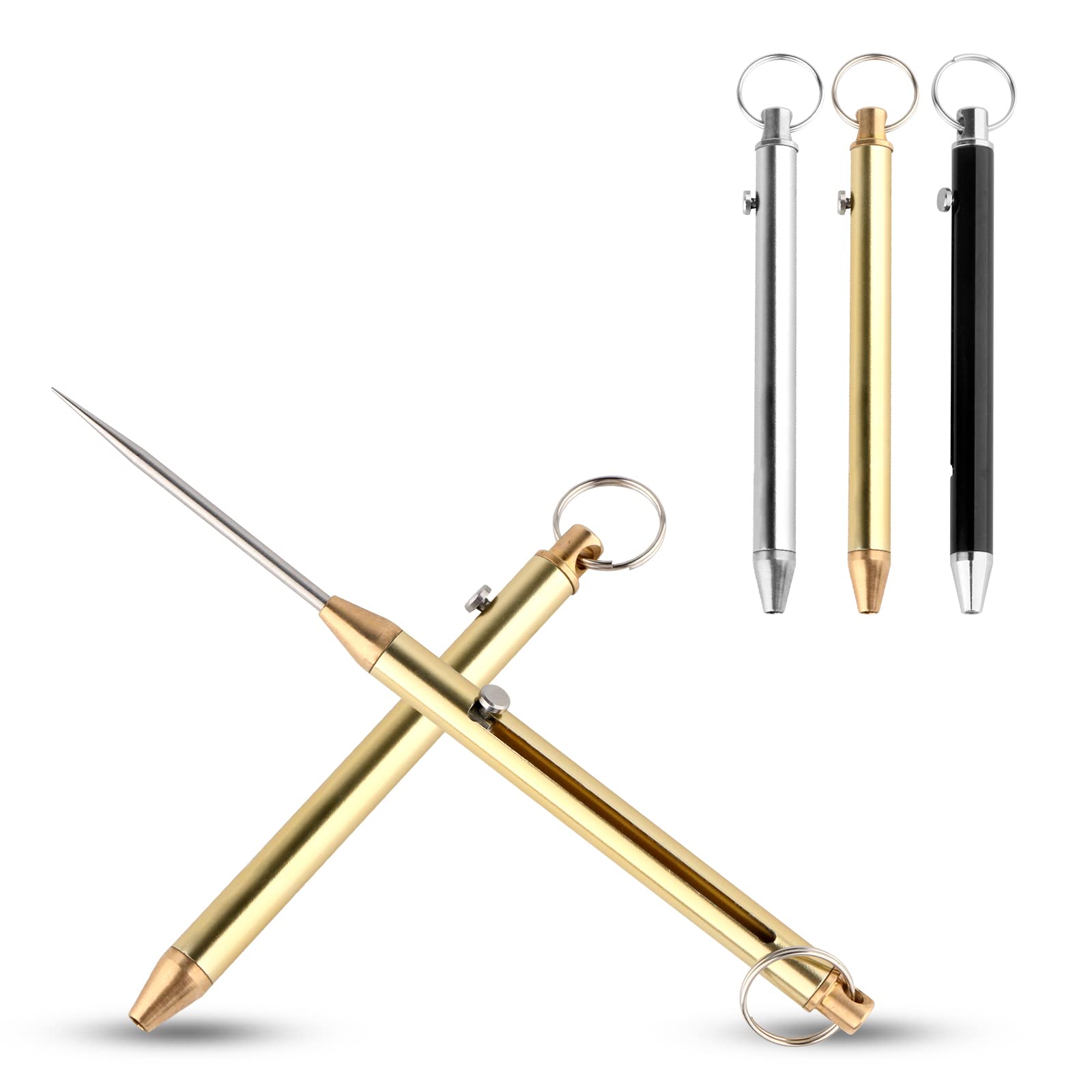Geilihome 3PCS Portable Titanium Spring Toothpicks Metal Pocket Push-pull Toothpick Key Pendant for Outdoor Picnic Camping