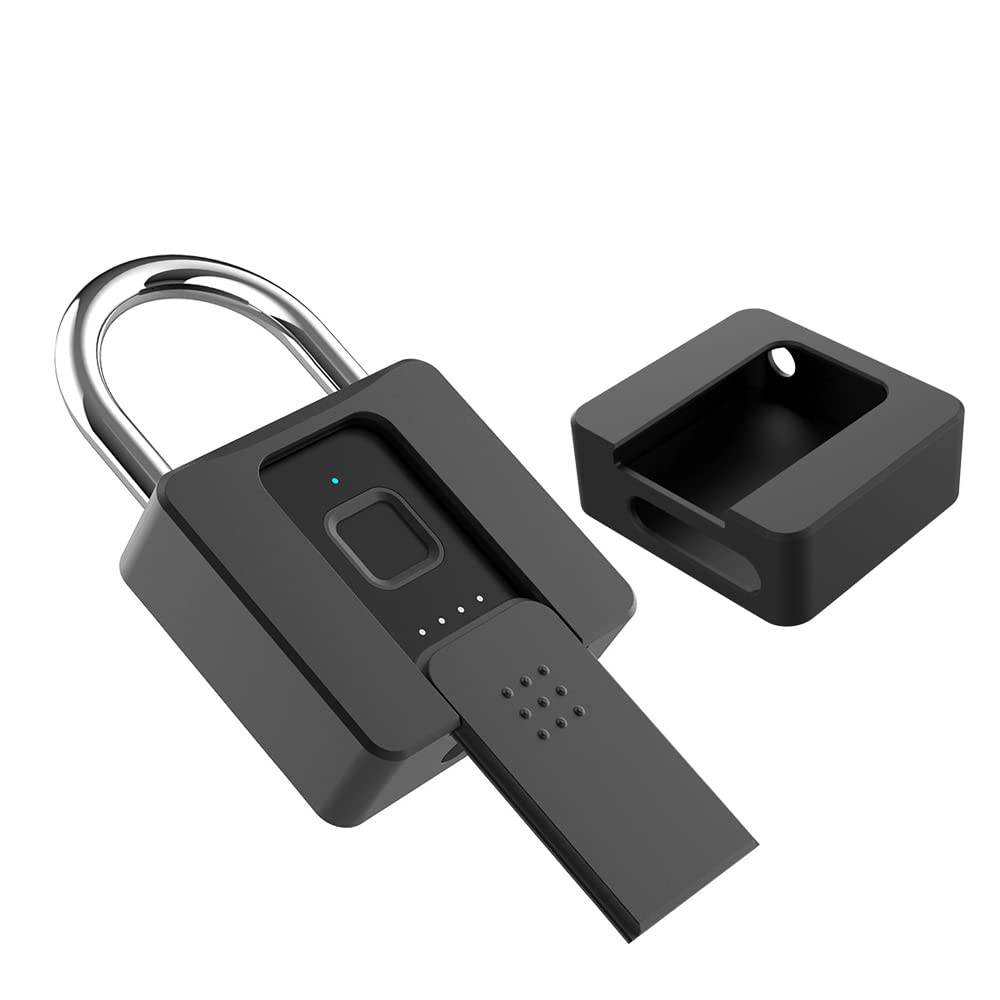 eLinkSmart Heavy Keyed Padlock with Silicone Cover, Phone App/ Fingerprint/ Key Backup