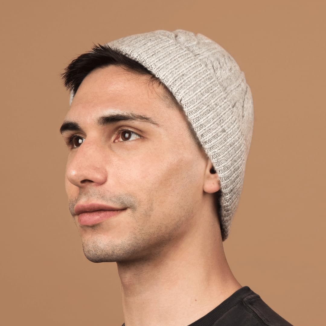 Fair Goods 100% Cashmere Beanie for Men | Cable Knit Winter Hat | Rugged, Classic, Fisherman Cap, Light Grey