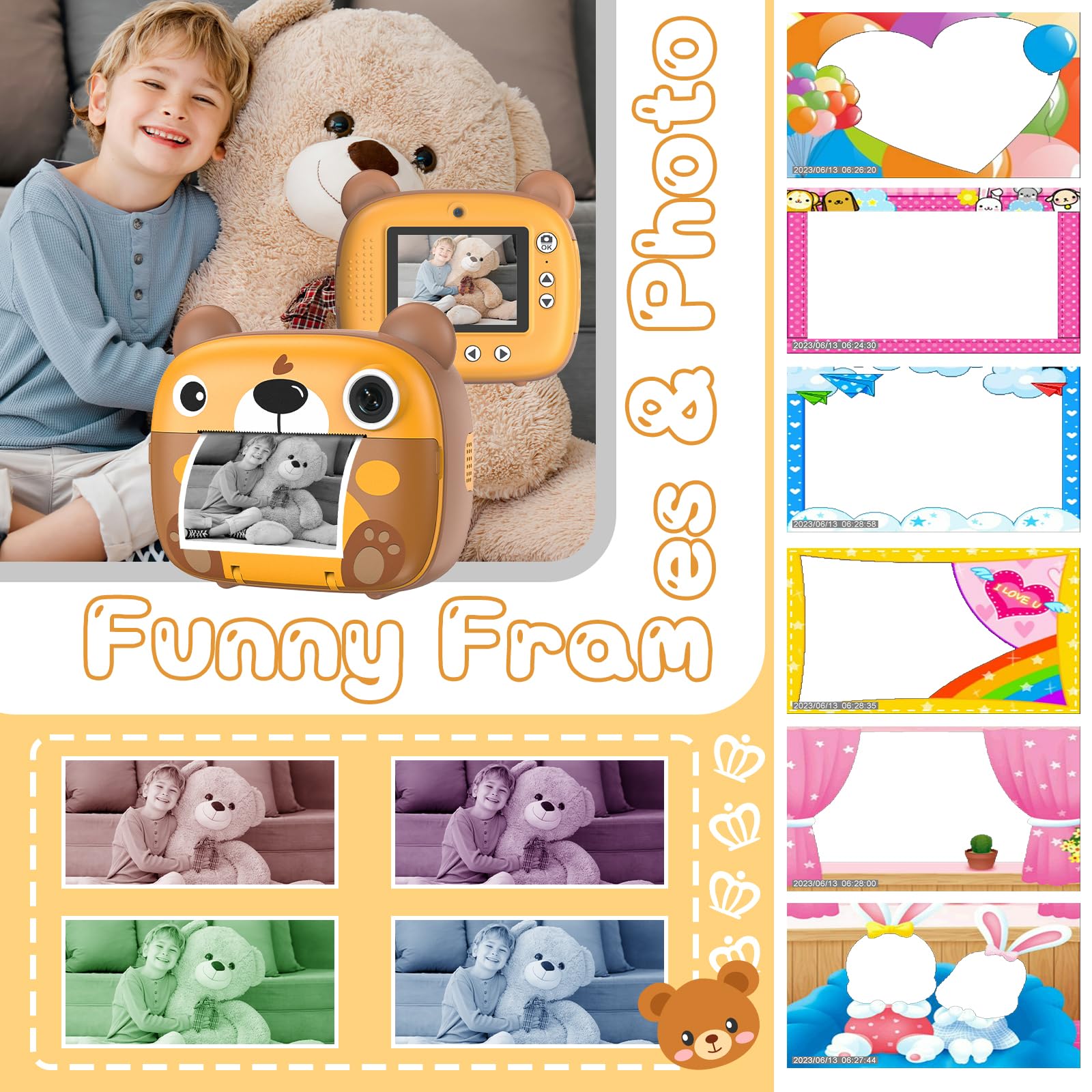 Kids Instant Camera for 3-12 Years Old Kids Toddlers Childrens Boys Girls Birthday Gifts 2.4 Inch Screen 12MP / 1080P HD Video Camera Baby Instant Print Digital Camera