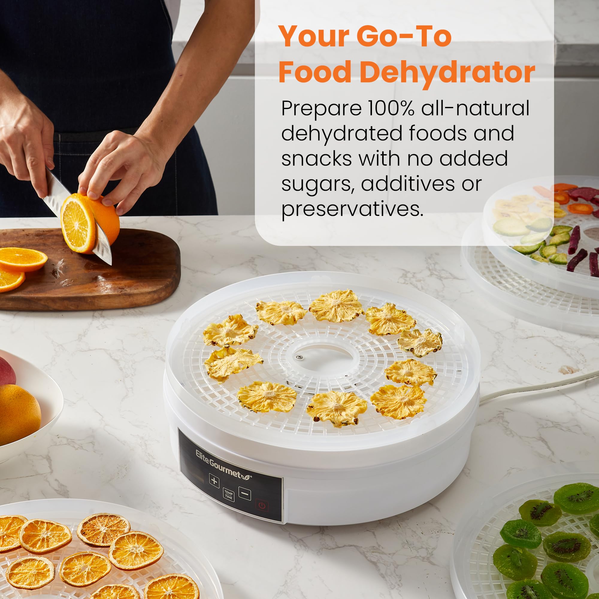 Elite Gourmet EFD770WD Digital Food Dehydrator with 5x12.5β BPA Free Trays, Adjustable 48-hr Timer and Temperature from 95~158F, Jerky, Herbs, Fruit, Veggies, Dried Snacks, White