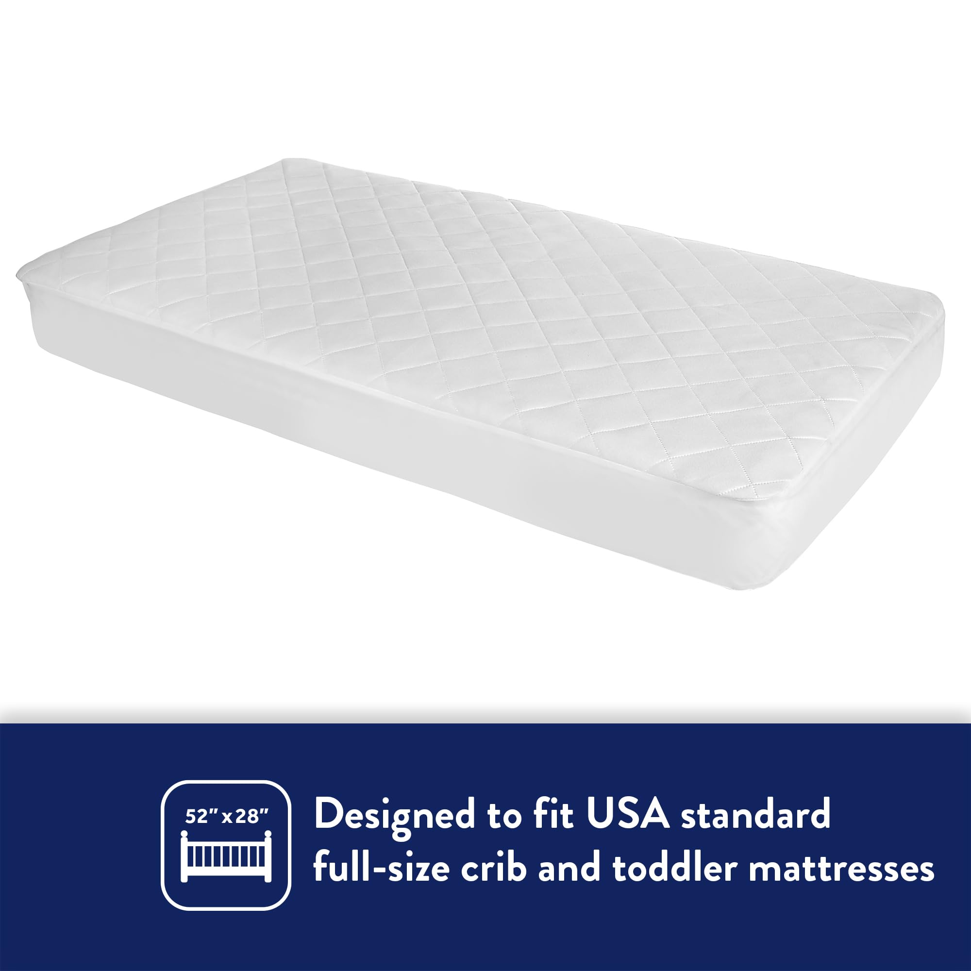 Kolcraft Fitted Waterproof Baby Crib Mattress Protector, Crib Mattress Topper, Crib Mattress Pad, Toddler Bed Mattress Protector, Machine Washable/Dryer Friendly, 52β x 28β- White