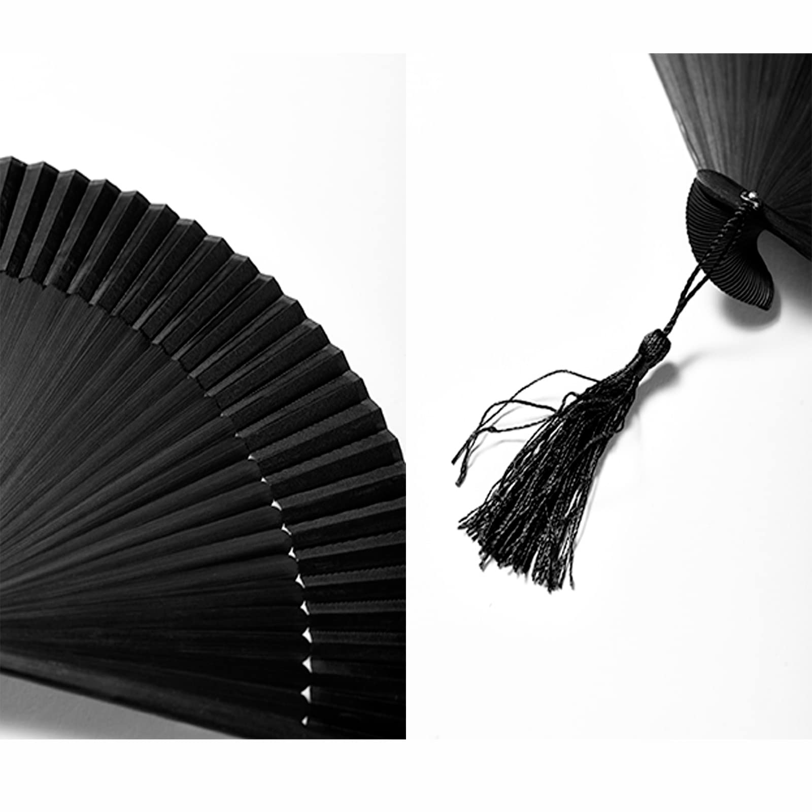 ERTUO Black Hand Fan Chinese Folding Fan Silk Fan Bamboo Fan Retro Women's Men's Suitable as Wedding Gift