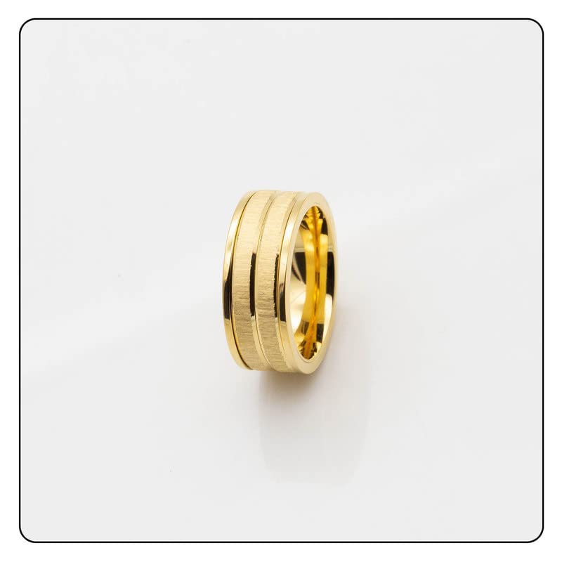 Fusamk Fashion 18k Gold Ring Stainless Steel Band Ring(Gold(9))