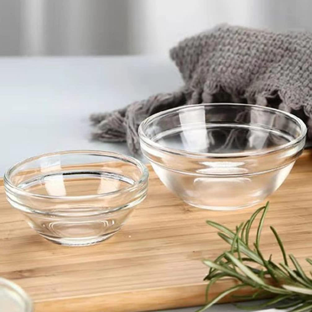 Housoutil 8PCS Stackable Food Prep Bowl, Multipurpose Clear Glass Jelly Bowls, Glass Stackable Dessert Bowls Set Dishware Safe for Kitchen Dessert, Dips, and Candy Dishes Nut (4XSmall, 4XLarge)