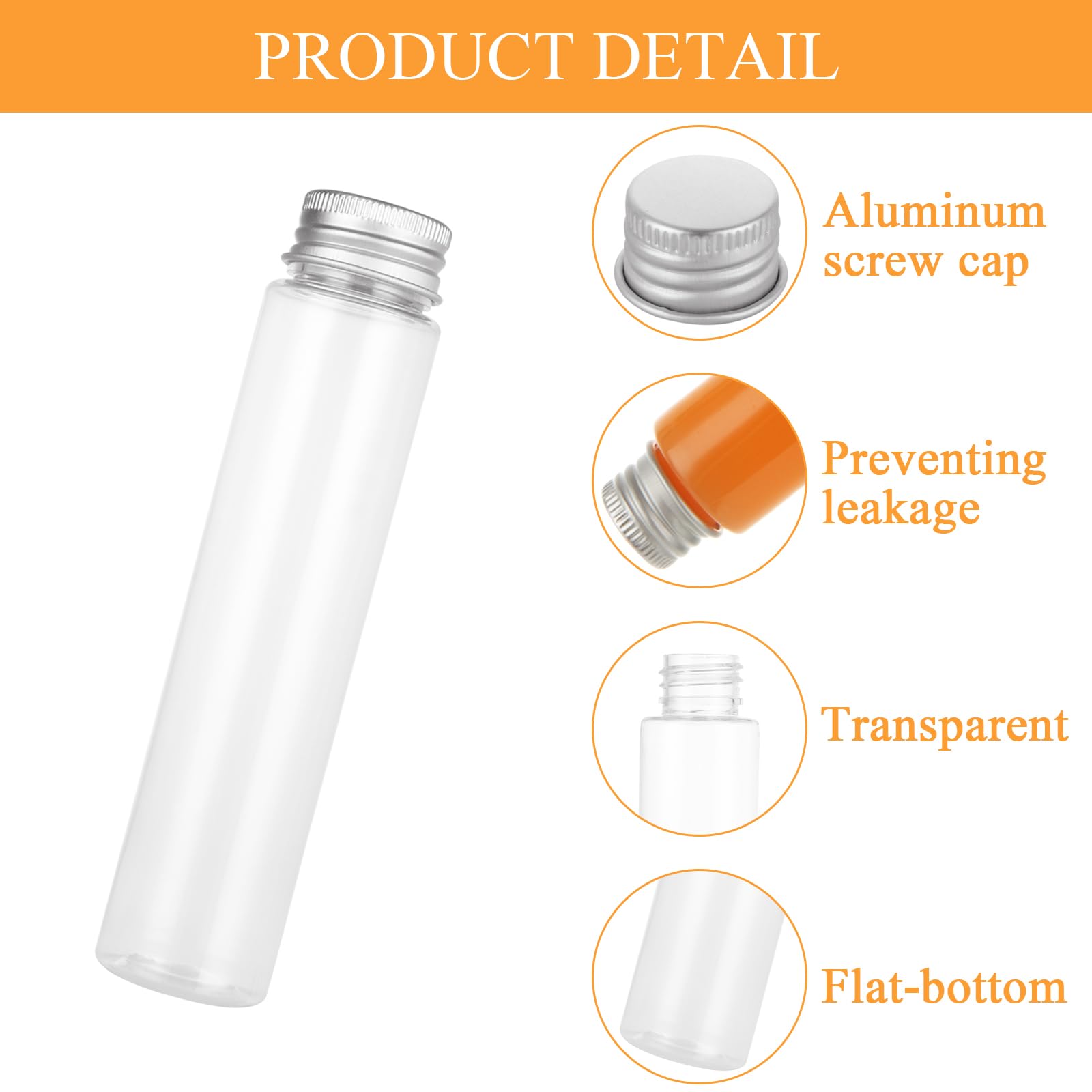LDXDRU 60Pcs 50ml Plastic Test Tubes with Caps, Clear Test Ttube Candy Containers, Flat Bottomed Test Tube Container for Gumball Candy Beads Decoration, Scientific Experiments