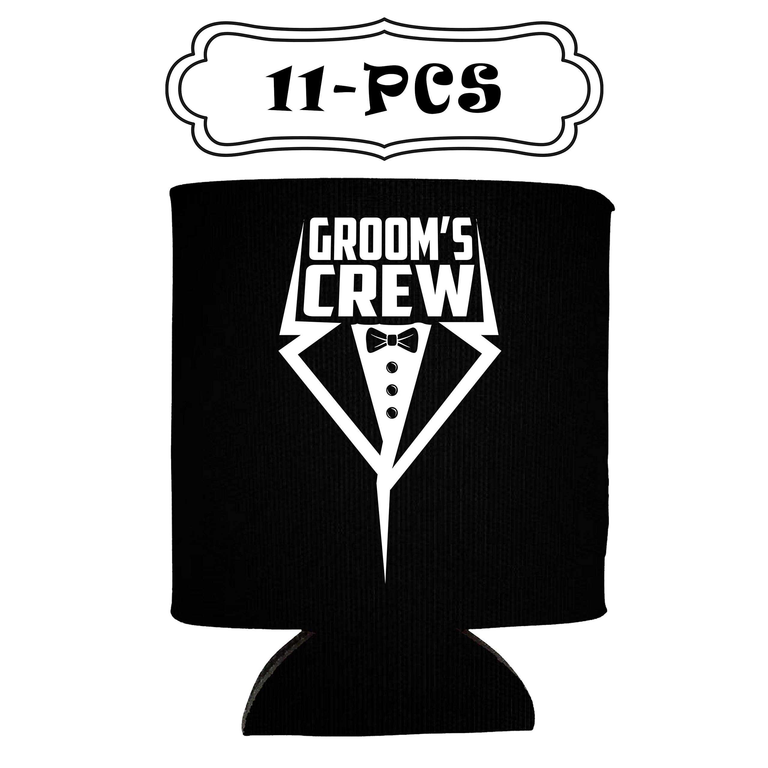 Groom and Groom's Crew Tuxedo Insulated Can Coolie Coolers (Groom + Groom'sCrew Tux - 6 Pack)