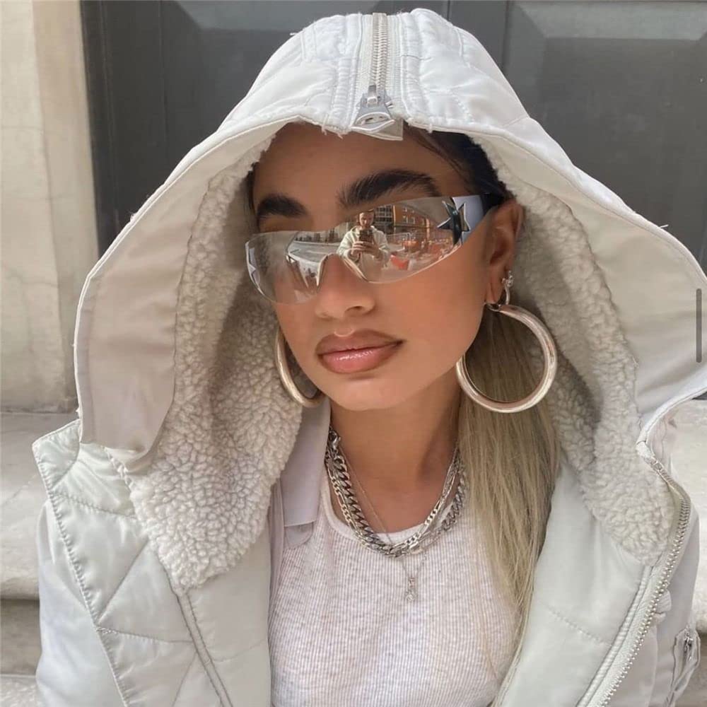 FEISEDY Y2K Sunglasses for Women Men 2000s Fashion Rimless Wrap Around Frameless Star Sun Glasses B9090