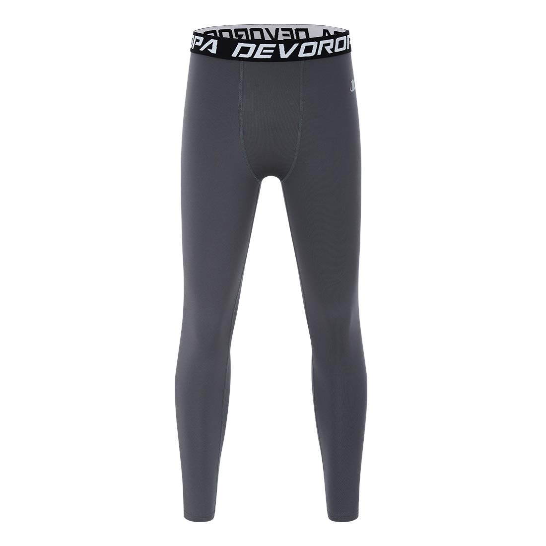 DEVOROPA Boys Leggings Quick Dry Youth Compression Pants Sports Tights Basketball Base Layer Gray S