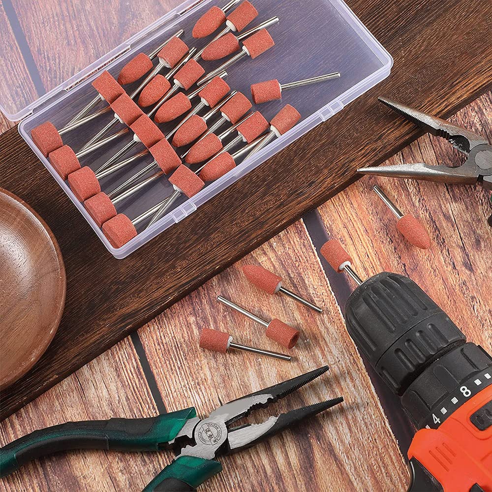 Sanding Bits for Rotary Tool, 42Pcs Different Shape Grinding Stone Sanding Drill Bits with 1/8 inch Shank, Aluminium Oxide for Metal Rust Removal, Deburring, Smoothing, Sharpening