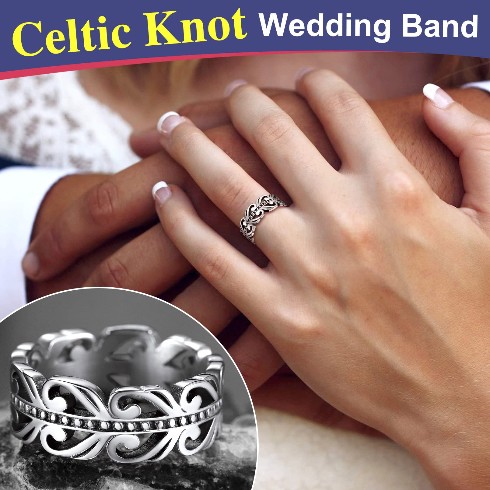 FaithHeart Women Gold Plated Celtic Love Knot Rings Classcial Vintage Style Wedding Engagement Gift