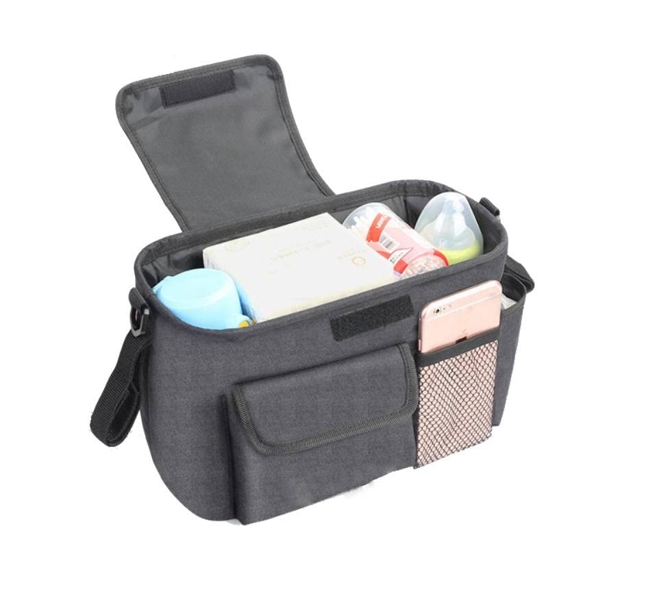 KONNICHIWABABY Baby Stroller Organizer, Adjustable Shoulder Strap, Large Capacity for Baby Essentials, Compact Design Fits Any Strollers(Black), for Carrying Diaper, iPhone, Toys & Snacks