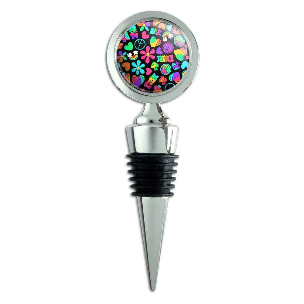 Groovy Hippie Peace and Love Pattern Wine Bottle Stopper