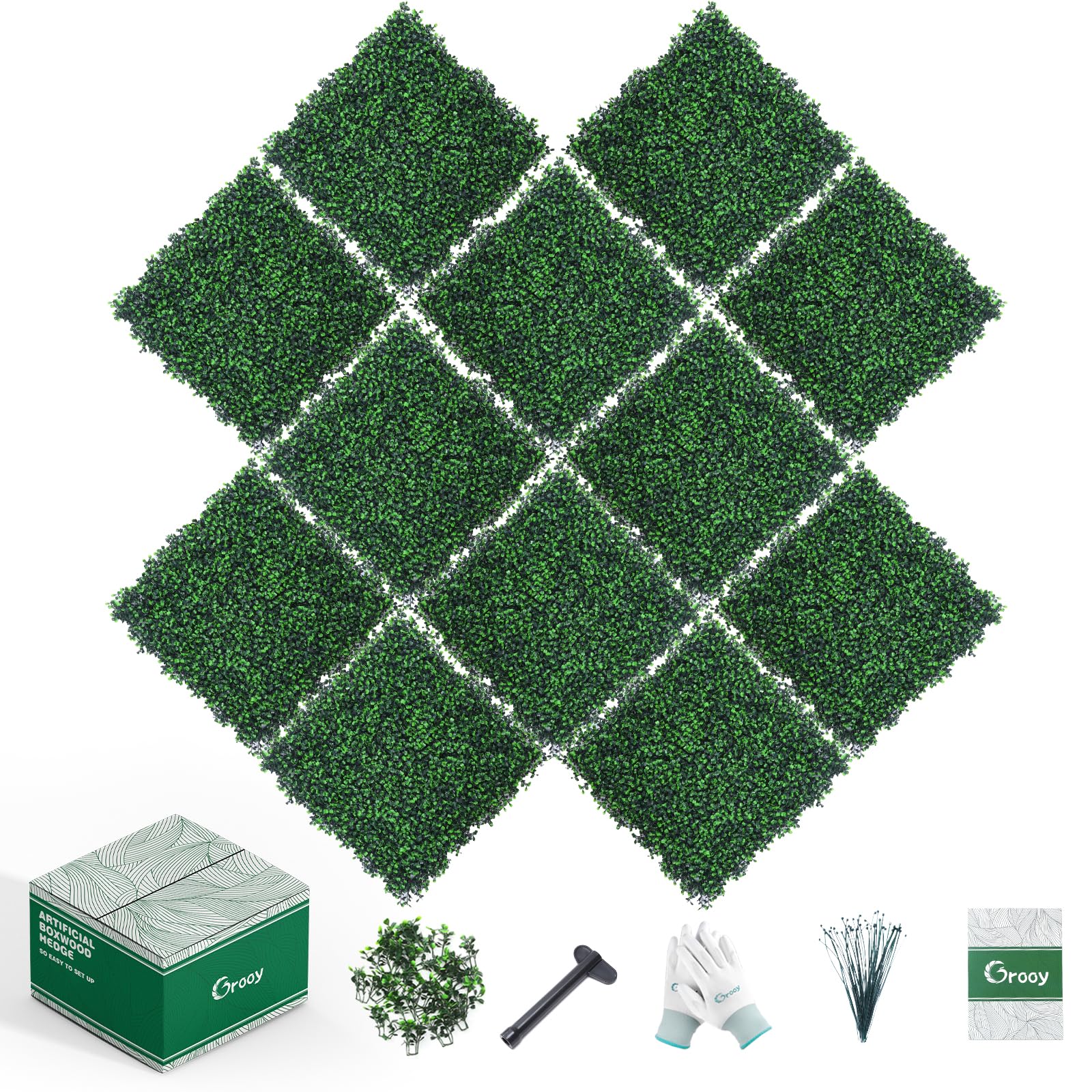 Grooy 12PCS Boxwood Panels, 20"x20" Grass Wall, Plant Wall, Grass Backdrop Wall, Privacy Screen, Sun Protected Green Wall Decor Outdoor, Indoor, Garden, Backyard and Décor