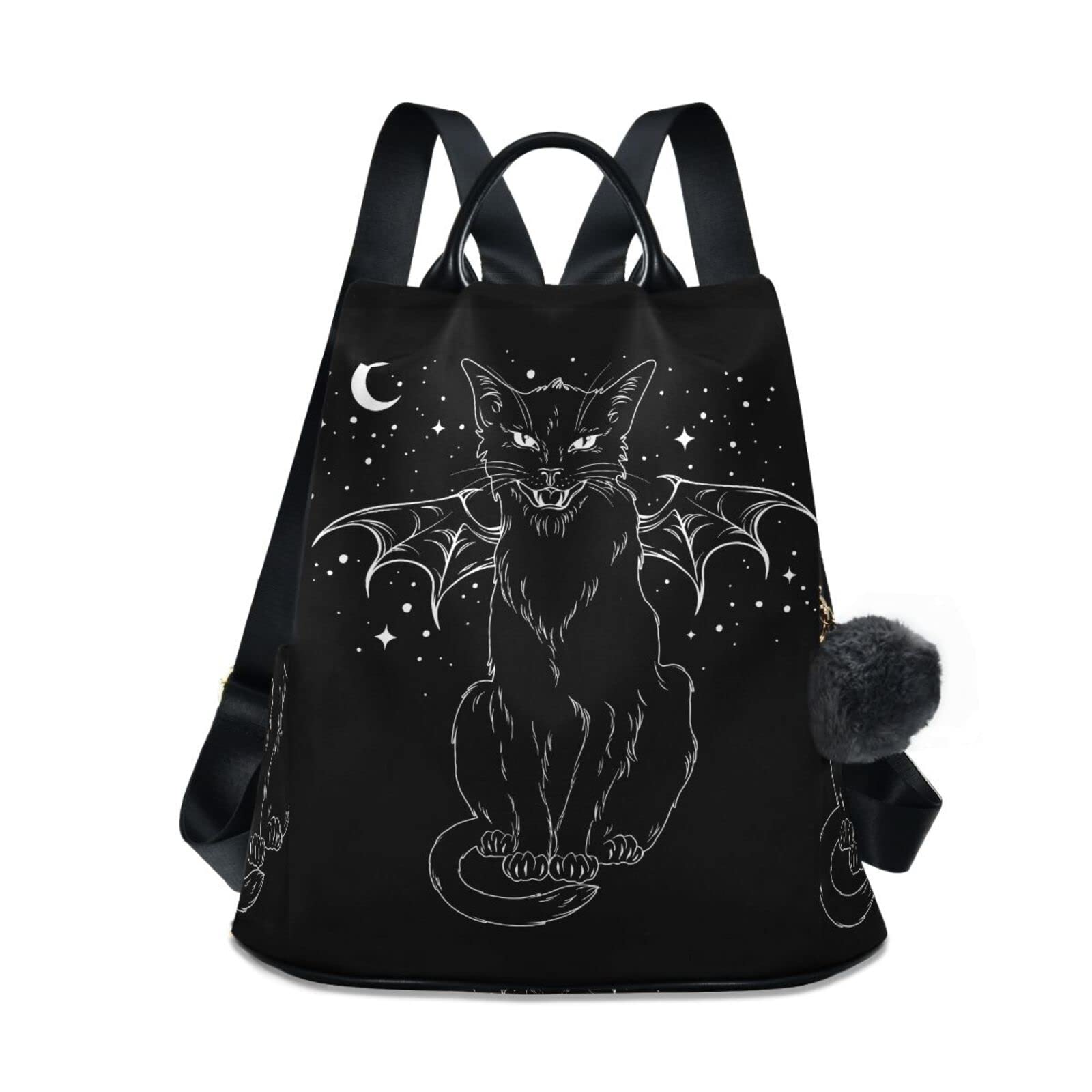 Fustylead Black Cat with Monster Wings Backpack Purse for Women Anti-theft Backpack Purse Travel Daypack