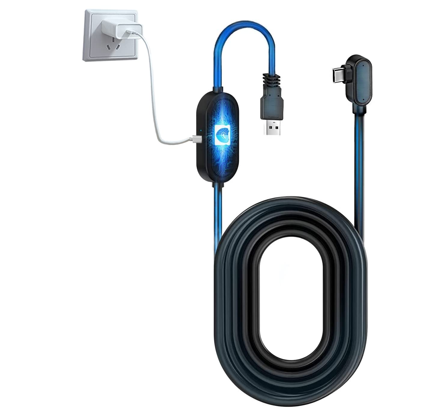 Esimen (Upgraded 16FT Link Cable Compatible for Oculus Quest 2/Meta Quest Pro with Extra Charging Port, Separate Charging Port for Intensifier, 5V 2A USB 3.2 Fast Charing Cable Accessories (Black)