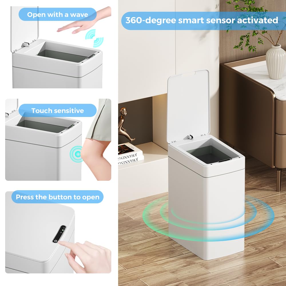 LEASYLIFE 2.1GAL Touchless Automatic Garbage Can, Slim Waterproof Motion Sensor Smart Trash Can,Small Trash can for Bathroom, Bedroom, Office, Living Room (black02)