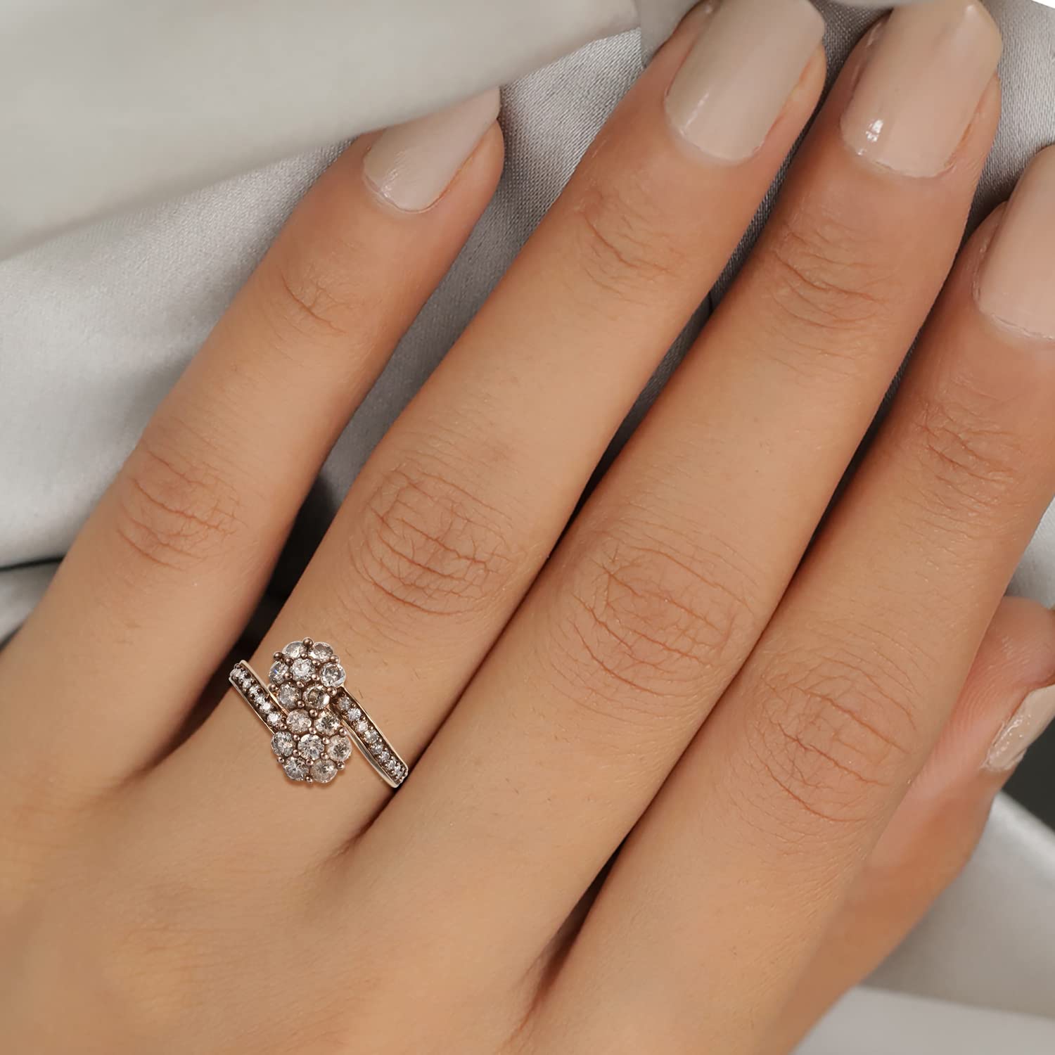 Femme Luxe 18K Yellow Gold Plated Silver 1.00 ct.t.w Champagne Diamond Elegant Cocktail Women's Ring In 925 Sterling Silver (Size: 7)