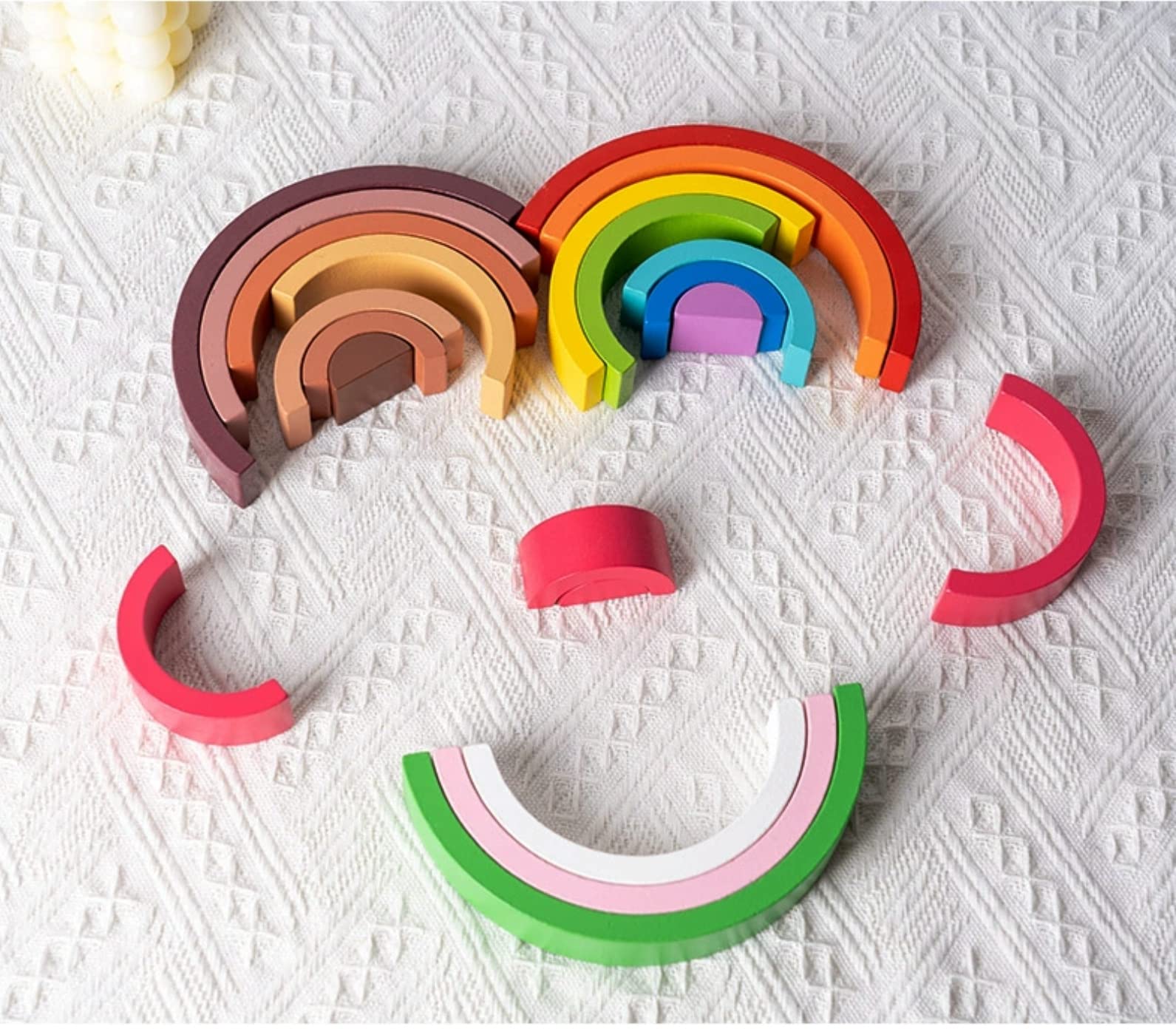 ESLETO Wooden Rainbow Stacker Nesting Puzzle Toy, Creative Color Stacking Nesting Puzzle Blocks, Educational Montessori Toy Set for Kids Boy Toddlers (Mocha)