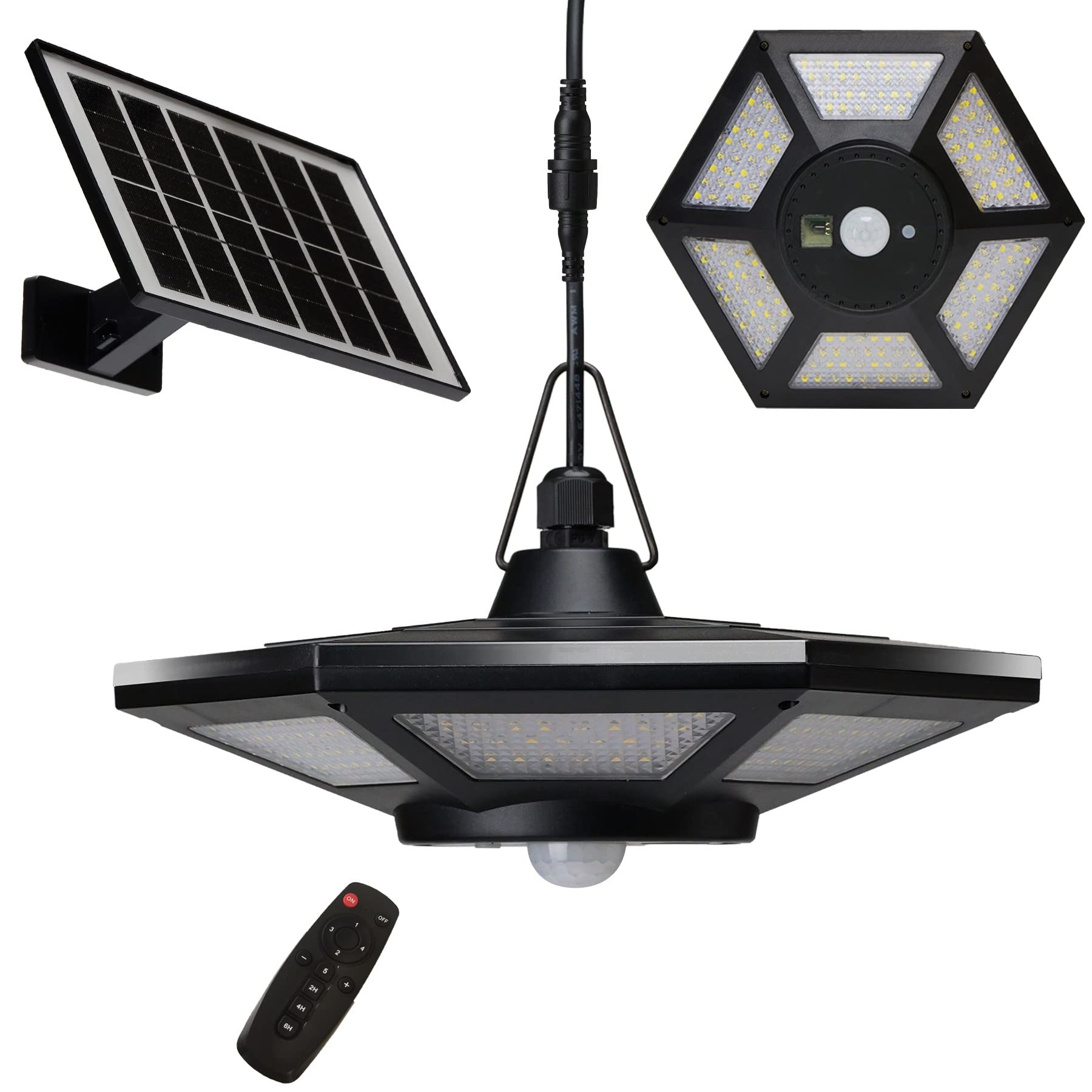 HULPPRE Solar Shed Light Motion Sensor-5 Modes,Daytime Avaialble,180Leds 360° Bright Solar Light Indoor&Outdoor with Remote,IP65 Barn/Chicken Coop/Ceiling/Pendant Light for Gazebo,Patio,Yard