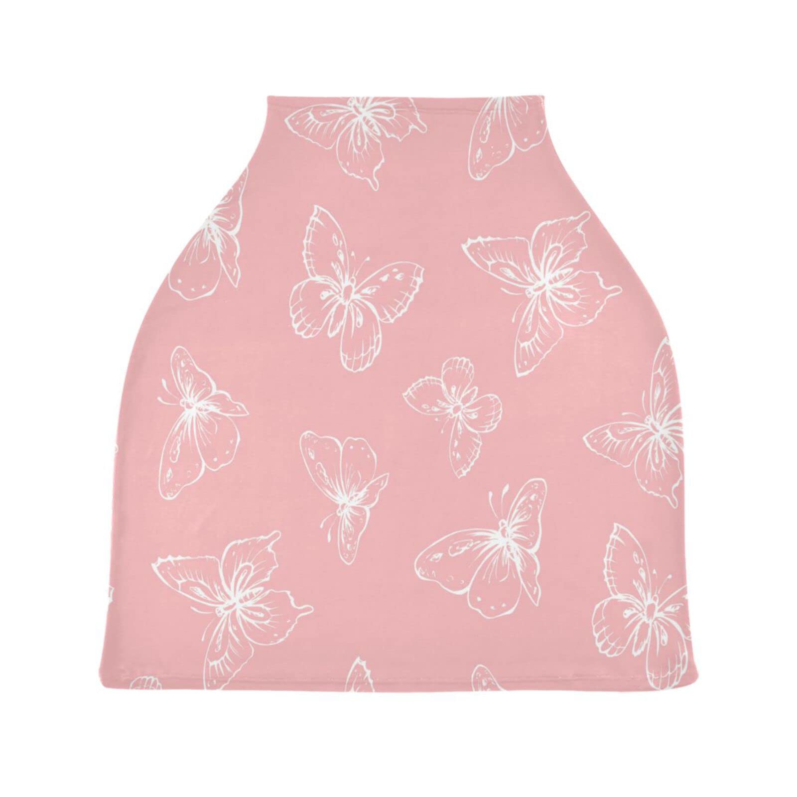 Kigai Pink Butterfly Baby Car Seat Covers Multi-Use Breastfeeding Nursing Seat Canopy Stretchy Breathable Infant Stroller Covers for Boys and Girls