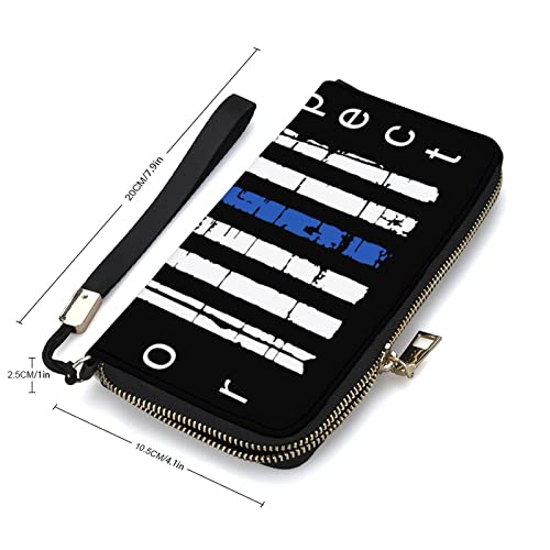 FunnyStar Thin Blue Line American Flag Women's Long RFID Hand Wallet Wristlet Clutch Purse PU Leather Handbag with Wrist Strap