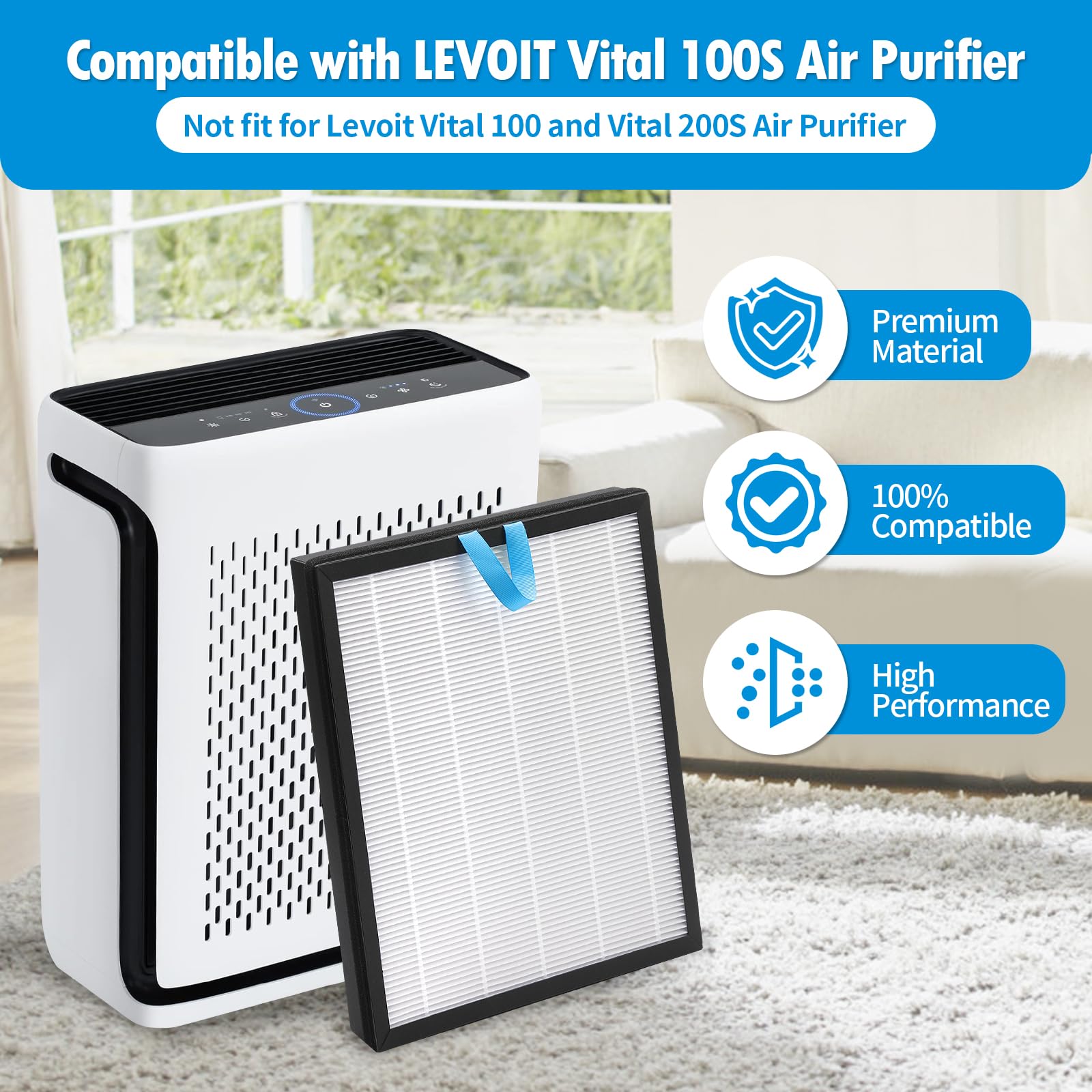 Gazeer Vital 100S Replacement Filter Pet Compatible with LEVOIT Vital 100S,3-in-1 H13 True HEPA + High-Efficiency Activated Carbon Filter,Vital 100S-RF-PA (LRF-V102-YUS), Yellow, 2-Pack