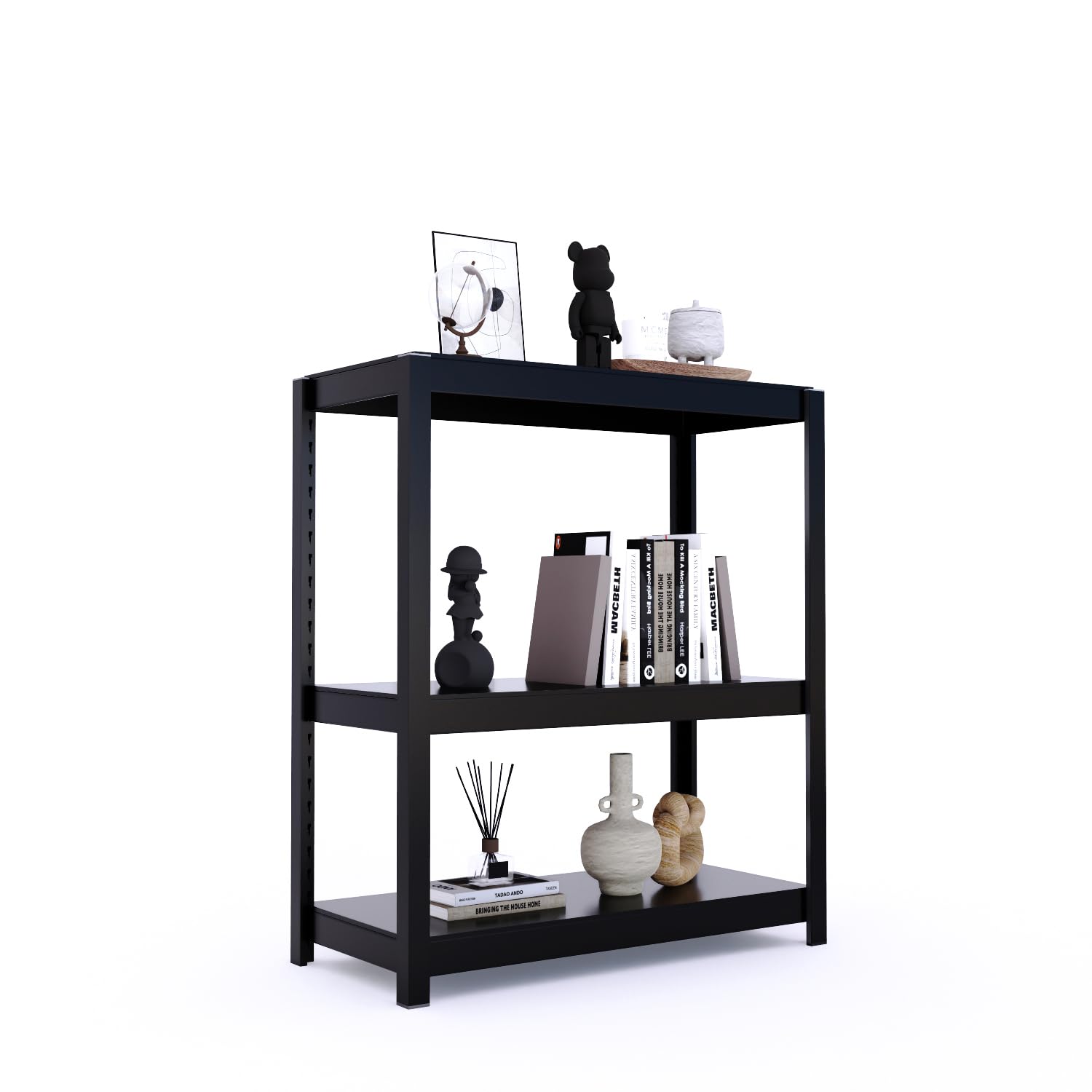 iDEKAI 3 Tier Steel Storage Shelves, Garage Shelving, Heavy Duty Adjustable Garage Shelves, Utility Rack, Shelving Units for Storage, Kitchen, Warehouse,Pantry, Closet, 35.5H 35.5W'' x 15.8" D, Black